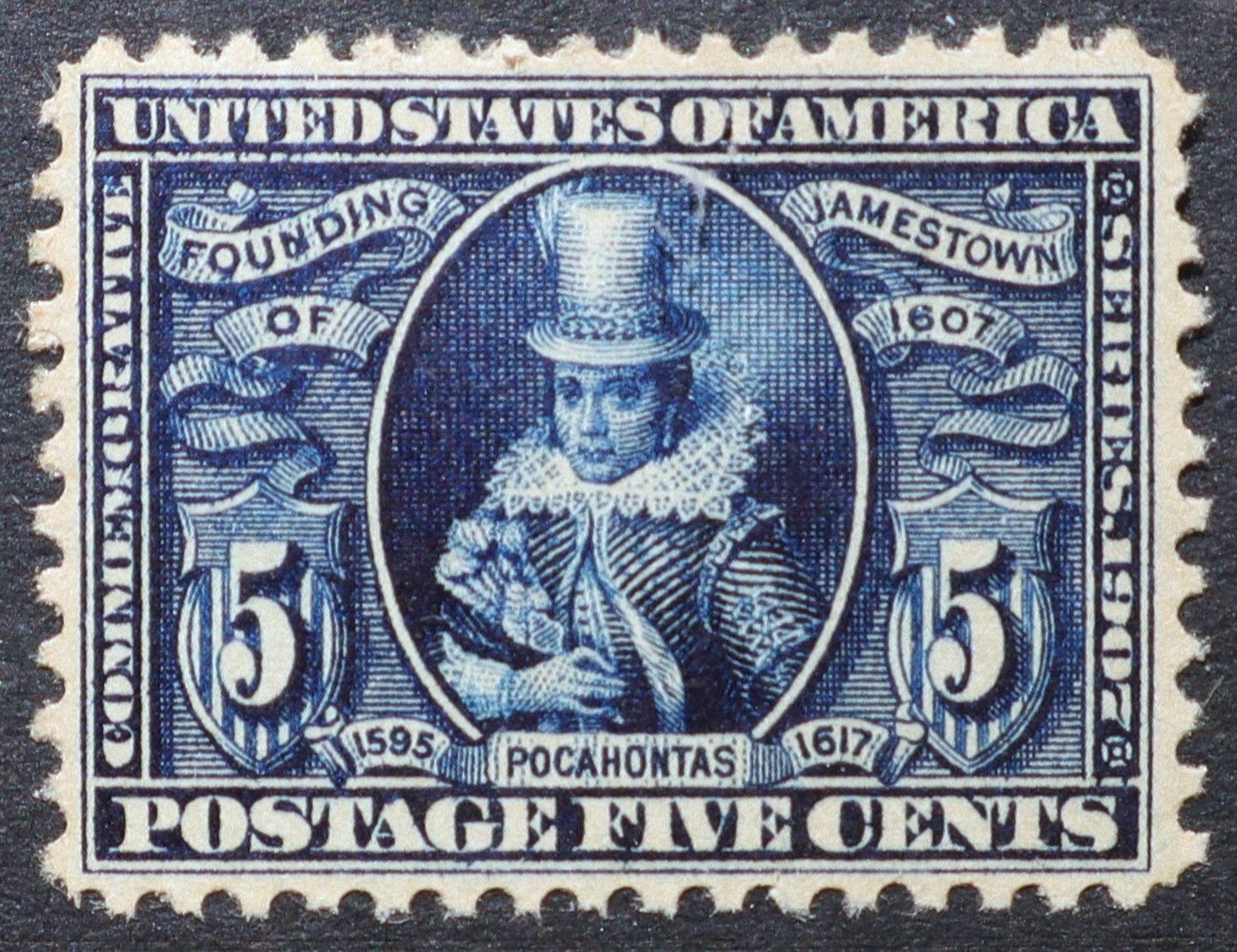 U.S. Mint Stamp Scott #330 5c Jamestown, XF - Superb Appearing (stuck ...