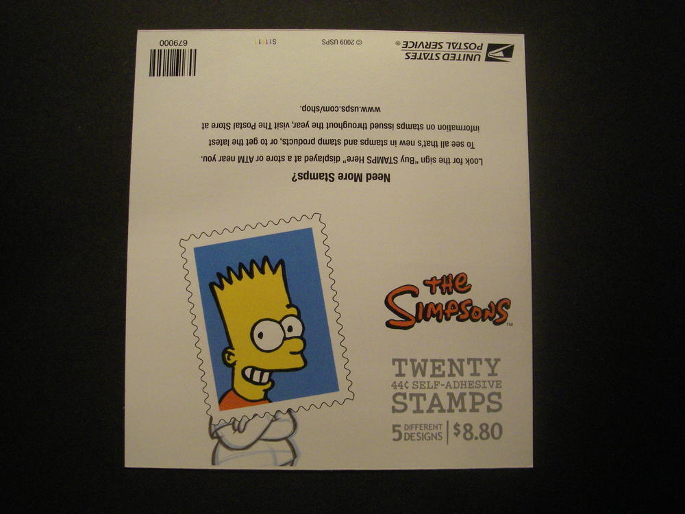 Scott 4399-4403 or 4403b, 44c Simpsons, #S11111, Pane of 20, Bart on ...