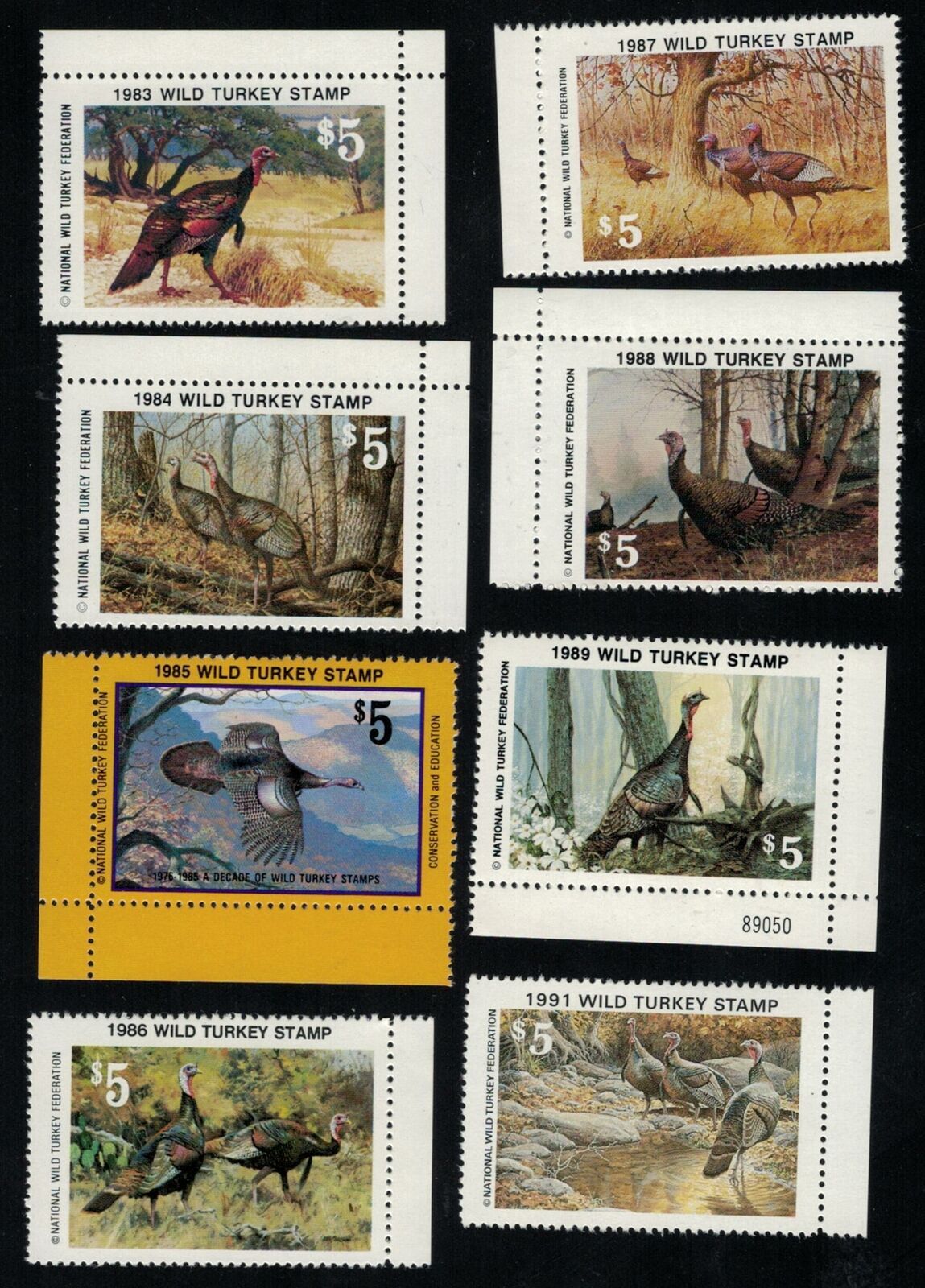 RW Wild Turkey Stamps, 1983 - 1989, 1991, VF..MORE.. sht1025 | United ...