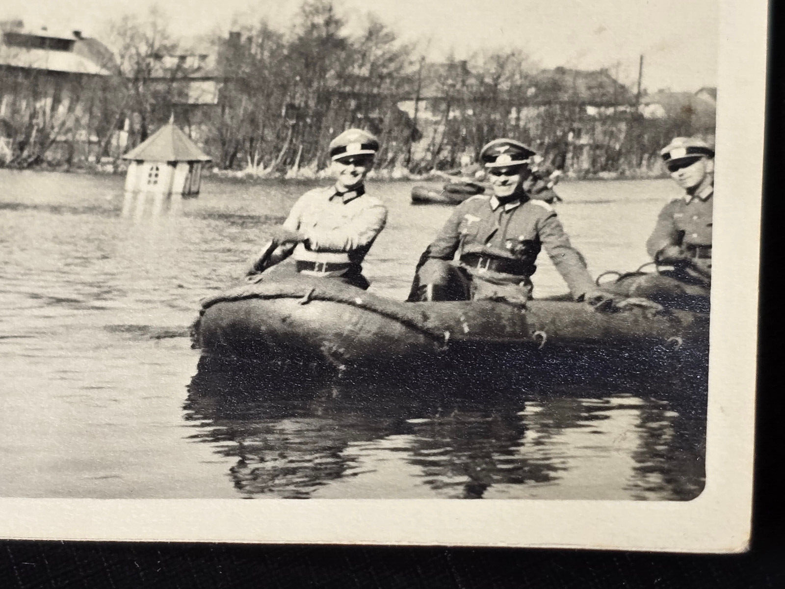 WEHRMACHT OFFICERS ON BOAT RAFT RIVER CROSSING WW2 WWII German Military ...