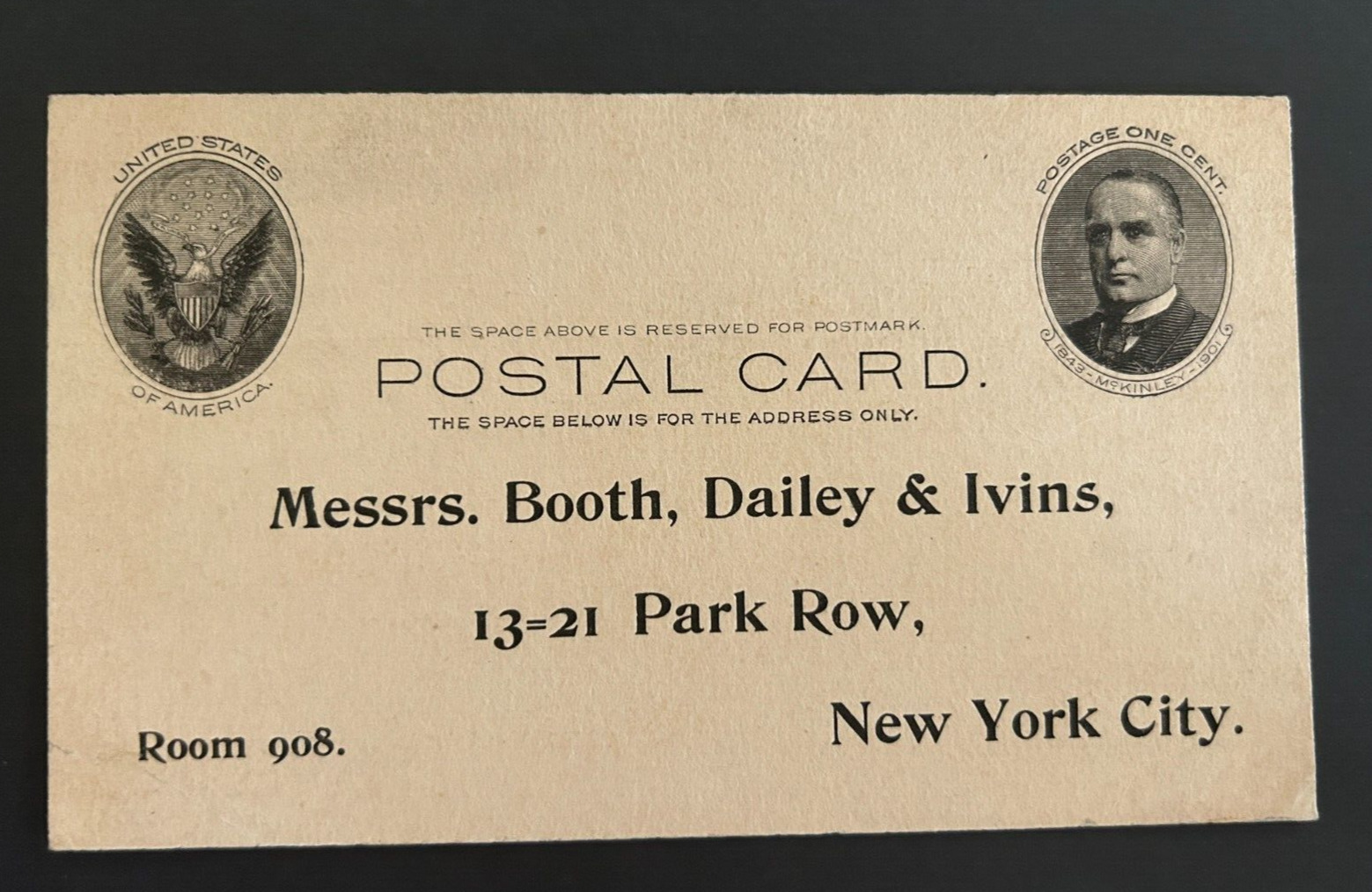 UX17 Full-Face Garbage Card McKinley Postal Card UPSS CV $3500 APS Life ...