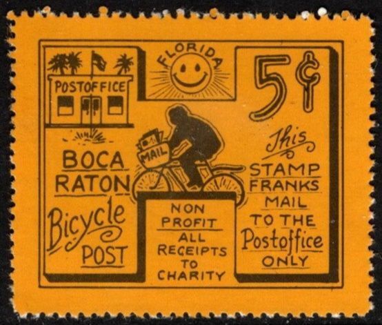 1970's US 5 Cents Local Post Boca Raton Private Mail Bicycle Post ...
