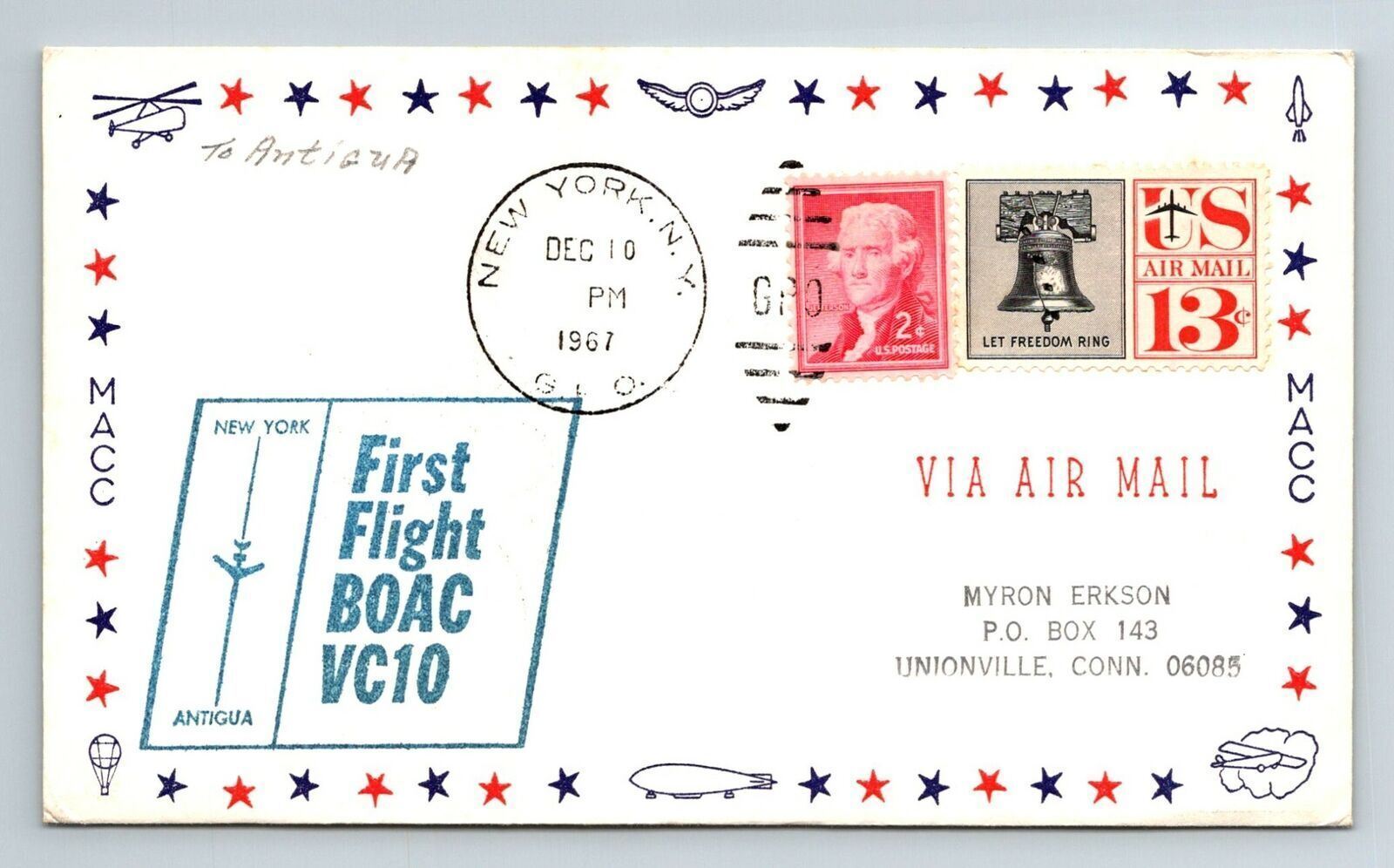 1967 New York - First Flight BOAC VC10 - New York to Antigua - F8953 ...