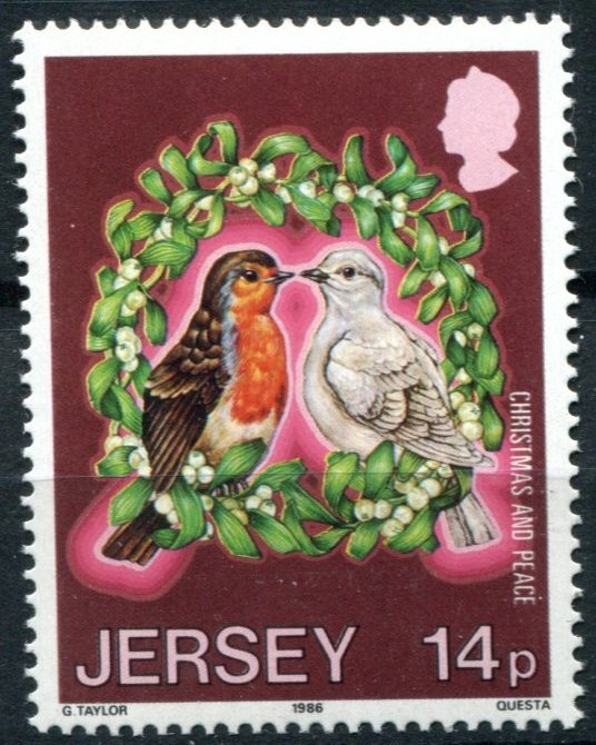 Jersey Sc#412 MNH, 14p brn & multi, Christmas 1986: International Peace ...