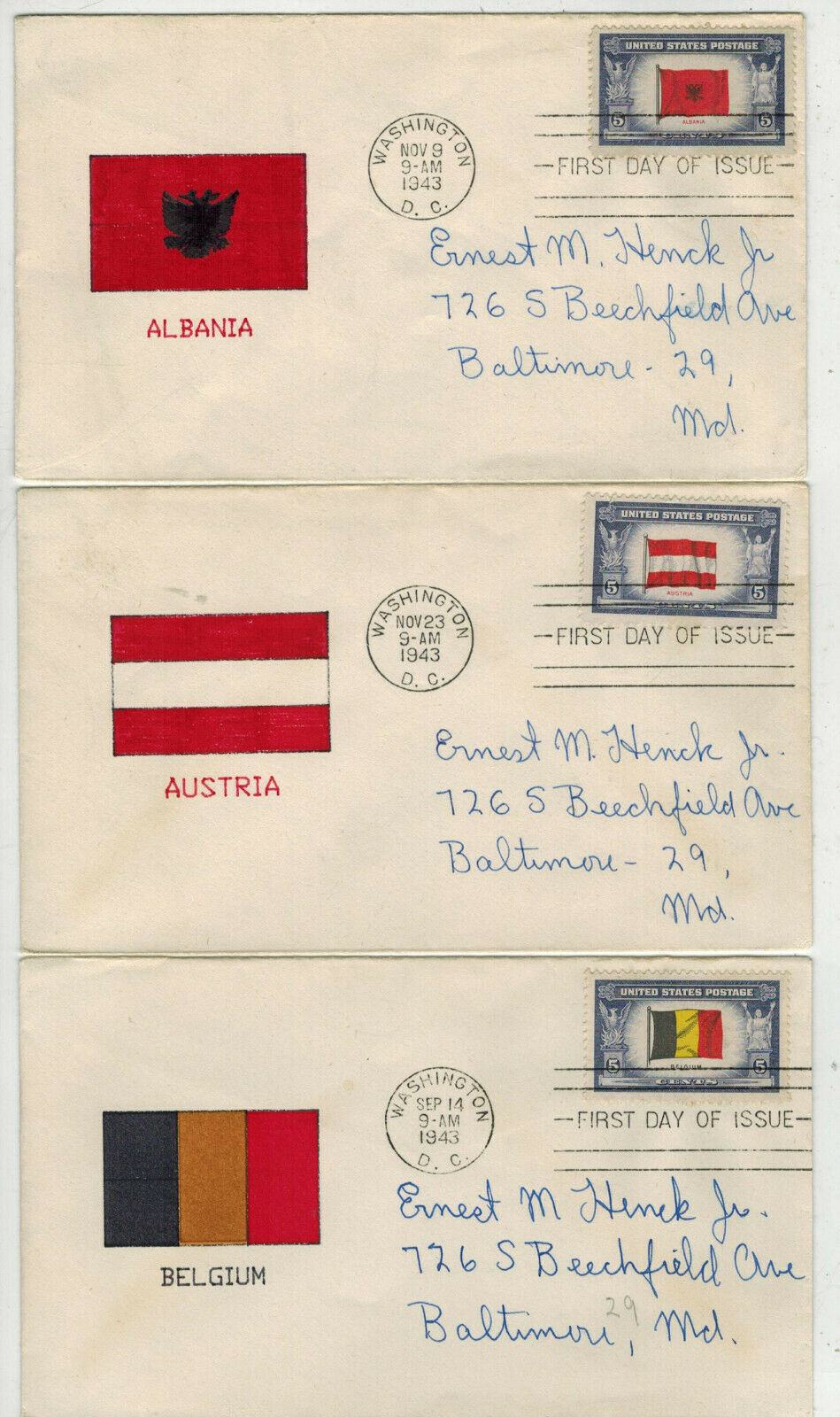 WW2 Patriotic 1943 Overrun Countries 909-920 Rare Matched SET of 12 ...