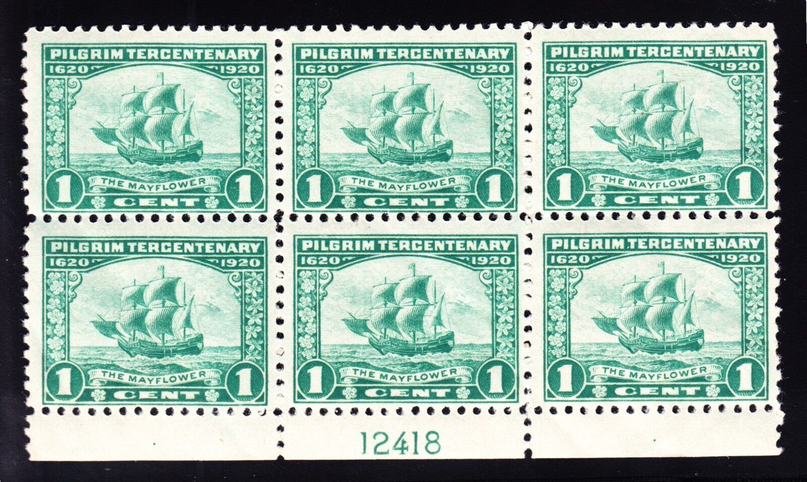 US 548 1c Pilgrim Tercentenary Mint Bottom Plate Block VF OG NH SCV ...