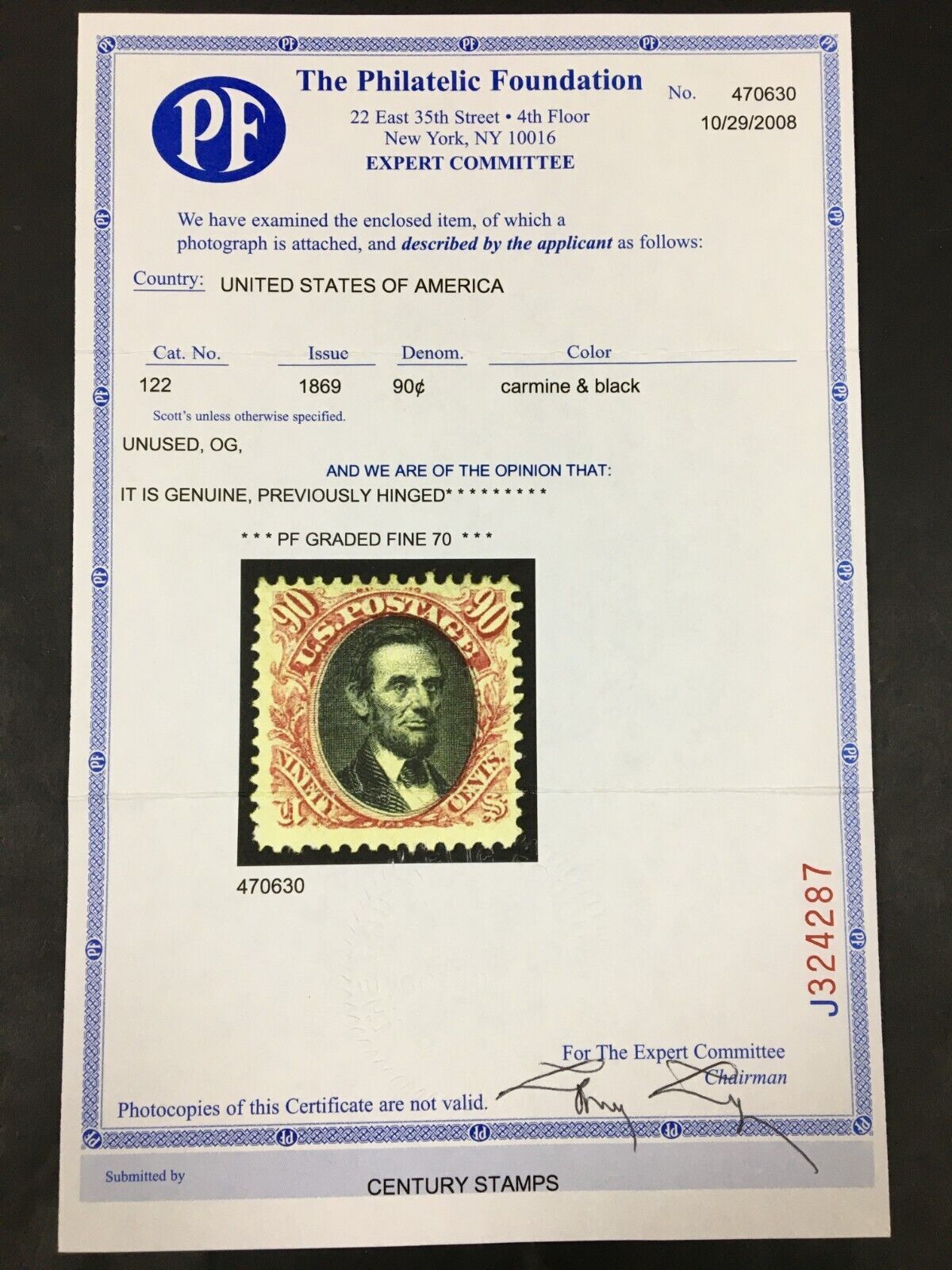 US Stamps #122 Mint OG H Fresh Sound 1 Psag & 2 PF Certs LOT #89729 ...