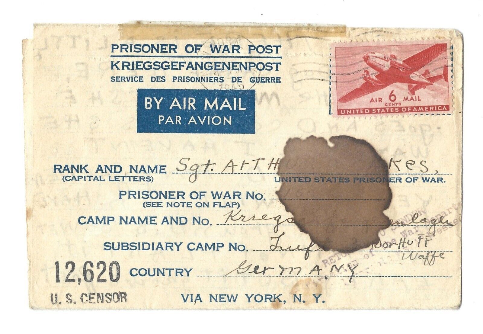Milton, Wa to U.S. POW at Luft Camp #3, Germany, 1945 RTS by POW ...
