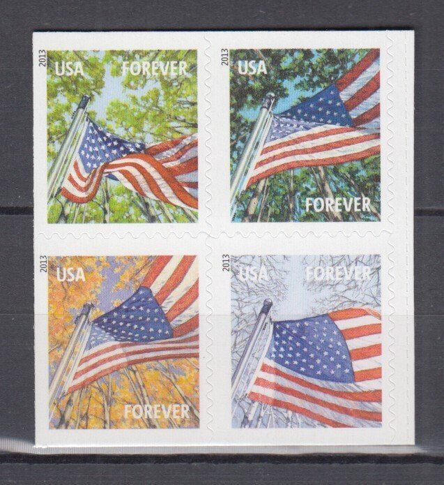 (A) USA #4785C Flag For All Seasons Block of 4 Forever Stamps MNH ...