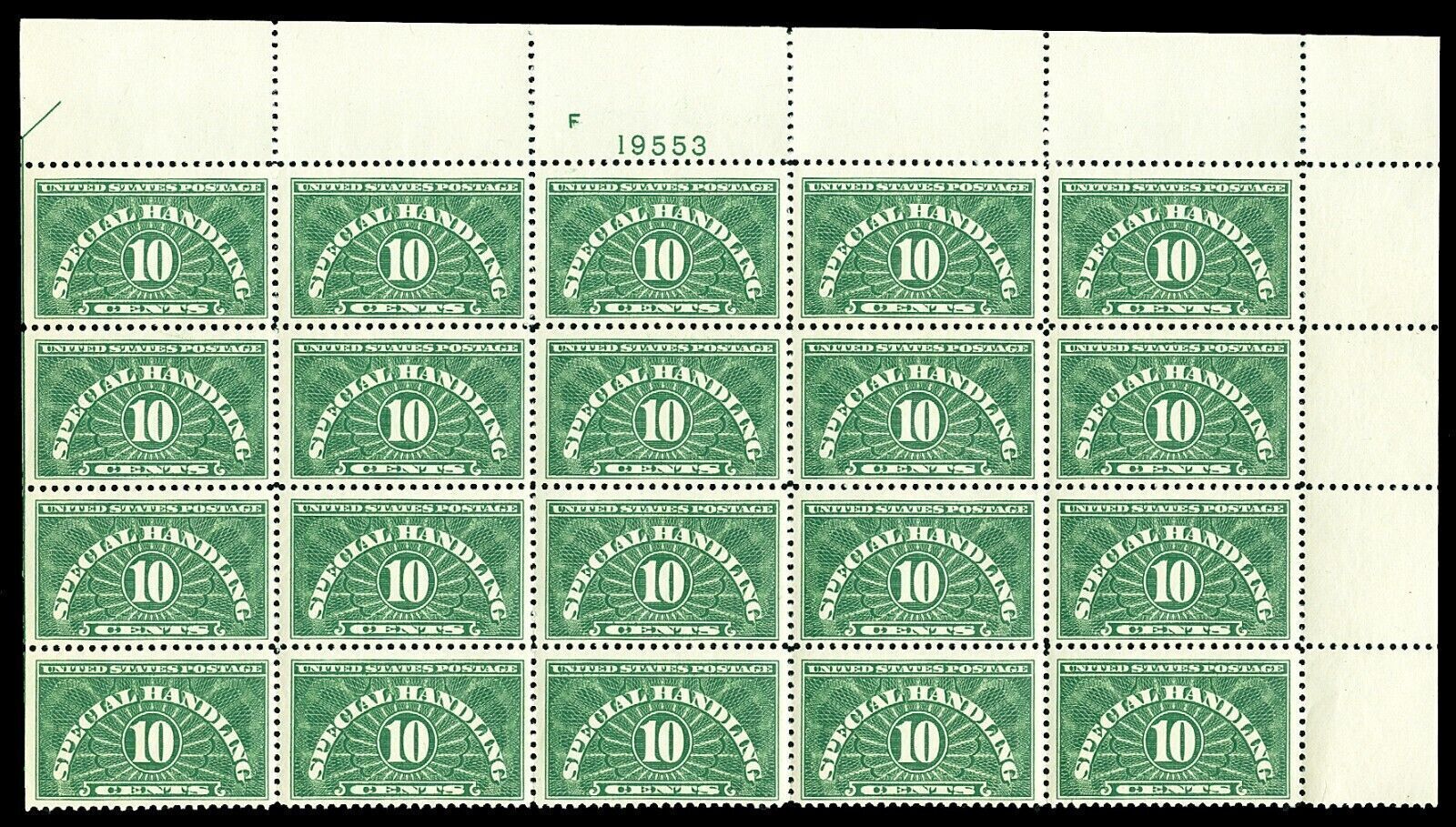 Scott QE1a 1940 10c Special Handling Wet Printing Block of 20 NH Cat ...