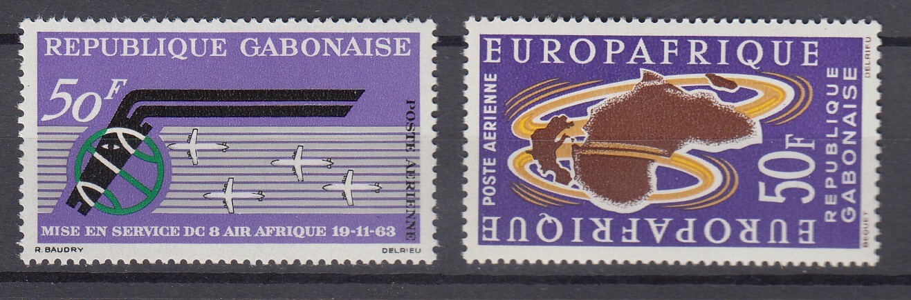 J39485 jlstamps, 1963 gabon mh #c18,c19 designs | Africa - Gabon ...