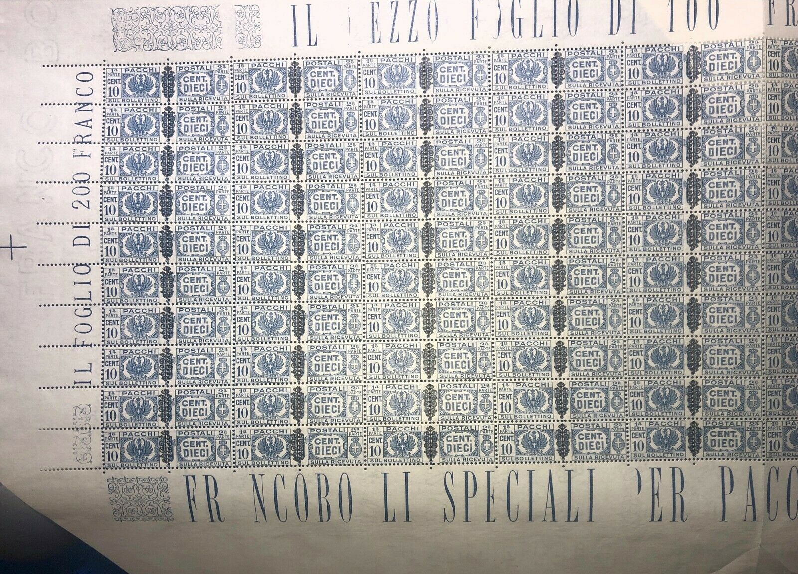 Italy #Q38 (1945 10c Parcel Post) in VFMNH sheet of 200 pairs CV $300 ...