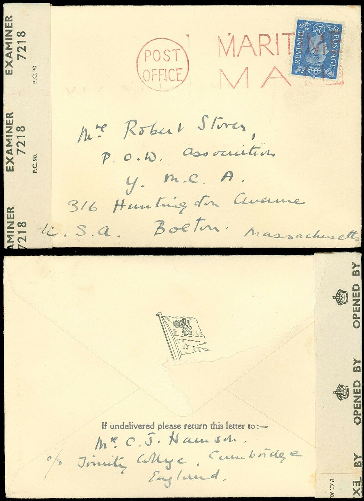 Wwii Censored Examiner Tape Cover, Post Office, Maritime Mail, England ...