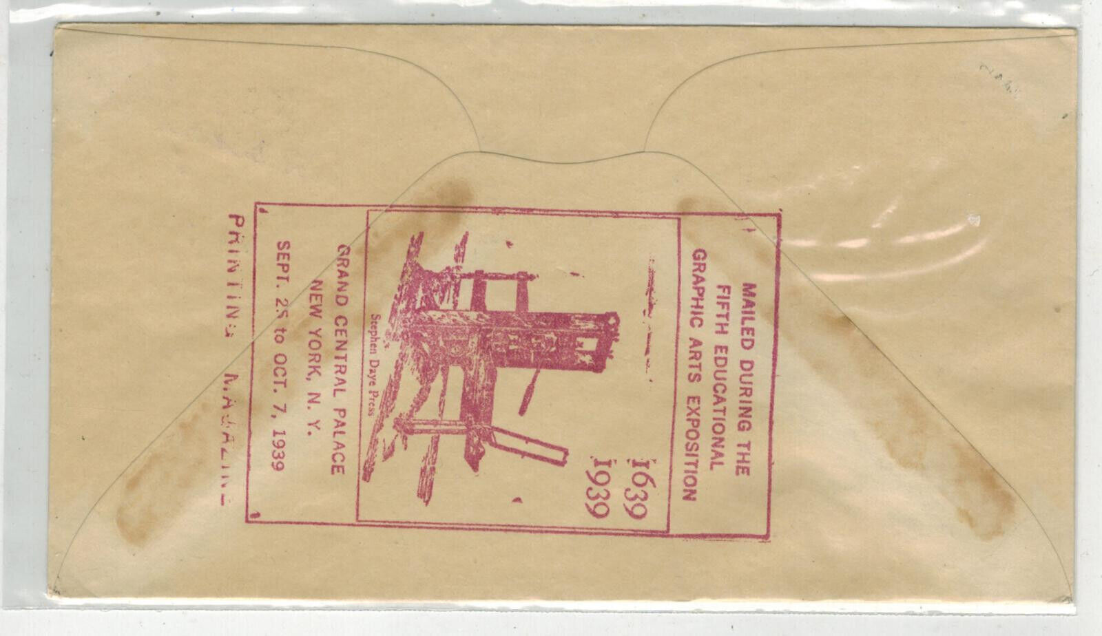 1939 Crosby Photo Stephen Daye Printing Press 857-32A 2nd Day Grand ...