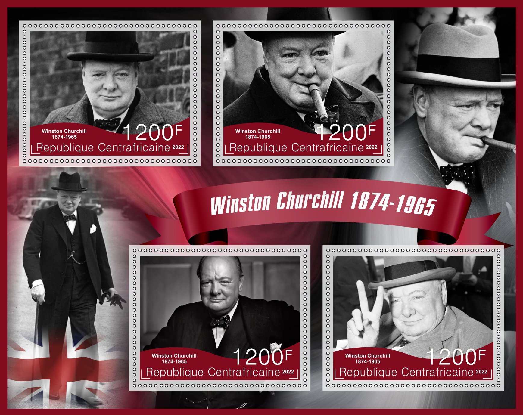 Stamps. Famous People,Winston Churchill Tsar 2022 year 1+1 sheets ...