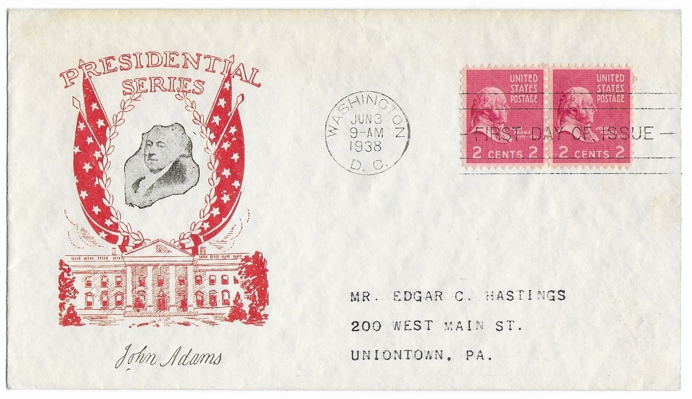 1938 Prexie FDC, #806, 2c John Adams, Cachet Craft | United States ...