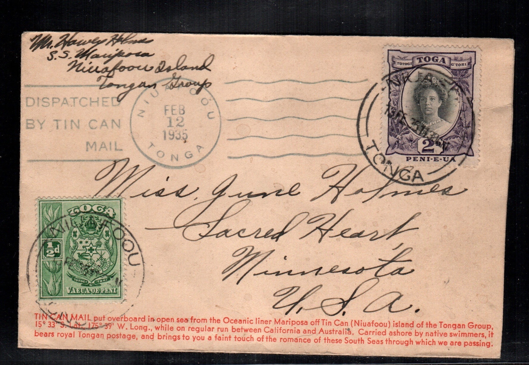 Tonga tin can mail cover 34 56 | Australia & Oceania - Tonga, Stamp ...