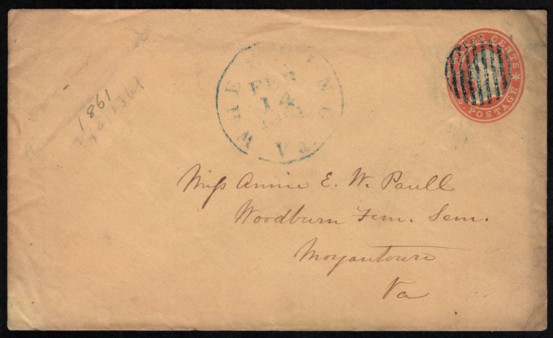 US #U27 Cover with super nice blue grid and date stamp markings in blue ...