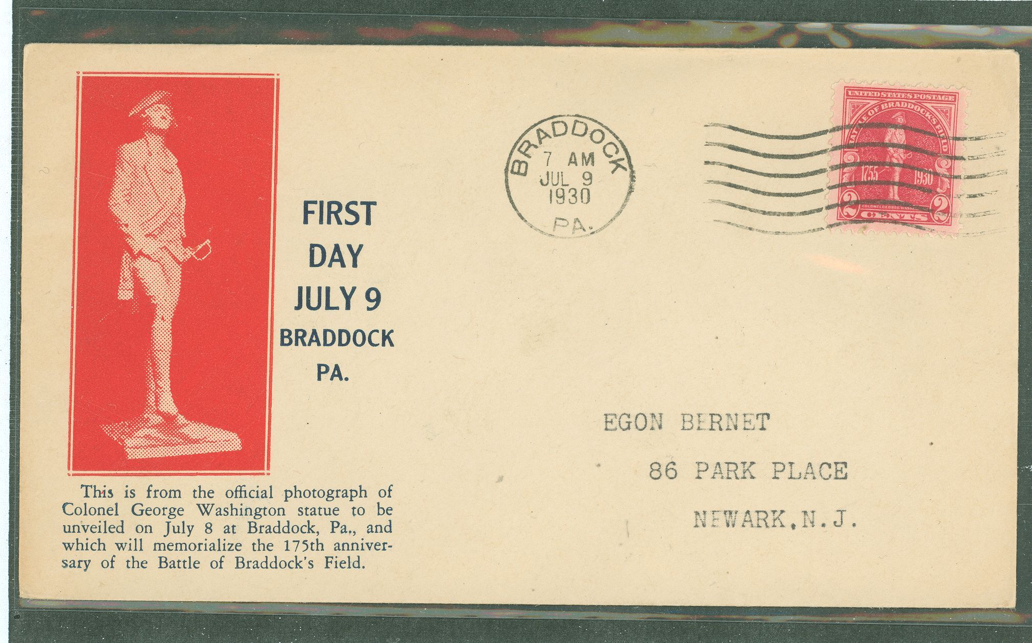 US 688 1930 2c Battle of Braddock Field (Colonel George Washington ...