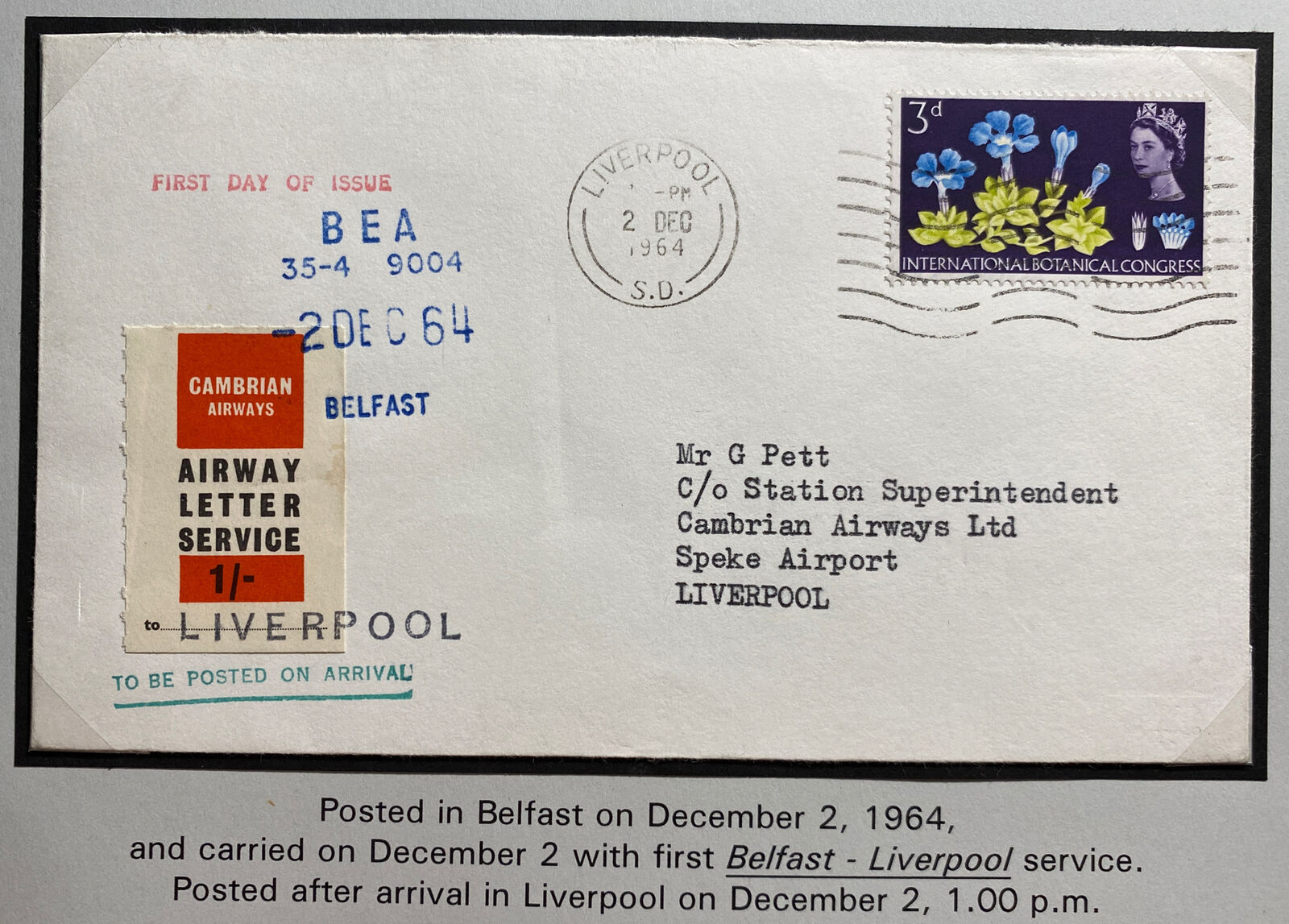 1964 Liverpool England First Day Cover Cambrian Airway Letter Service ...