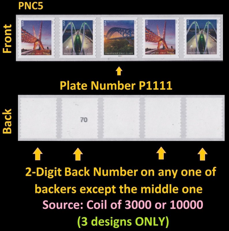 US 5811a Bridges presorted first-class 25c PNC5 P1111 2d back # MNH ...