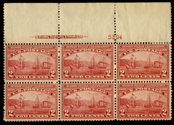 US #372 SCV $280.00 PLATE BLOCK, VF mint 4 stamps NH, 2 LH, LARGE TOP ...