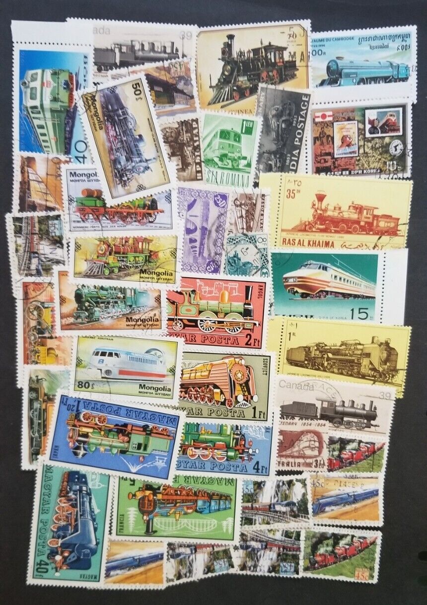 TRAINS Locomotives Railroad Worldwide Postage Stamp Lot T2871 ...