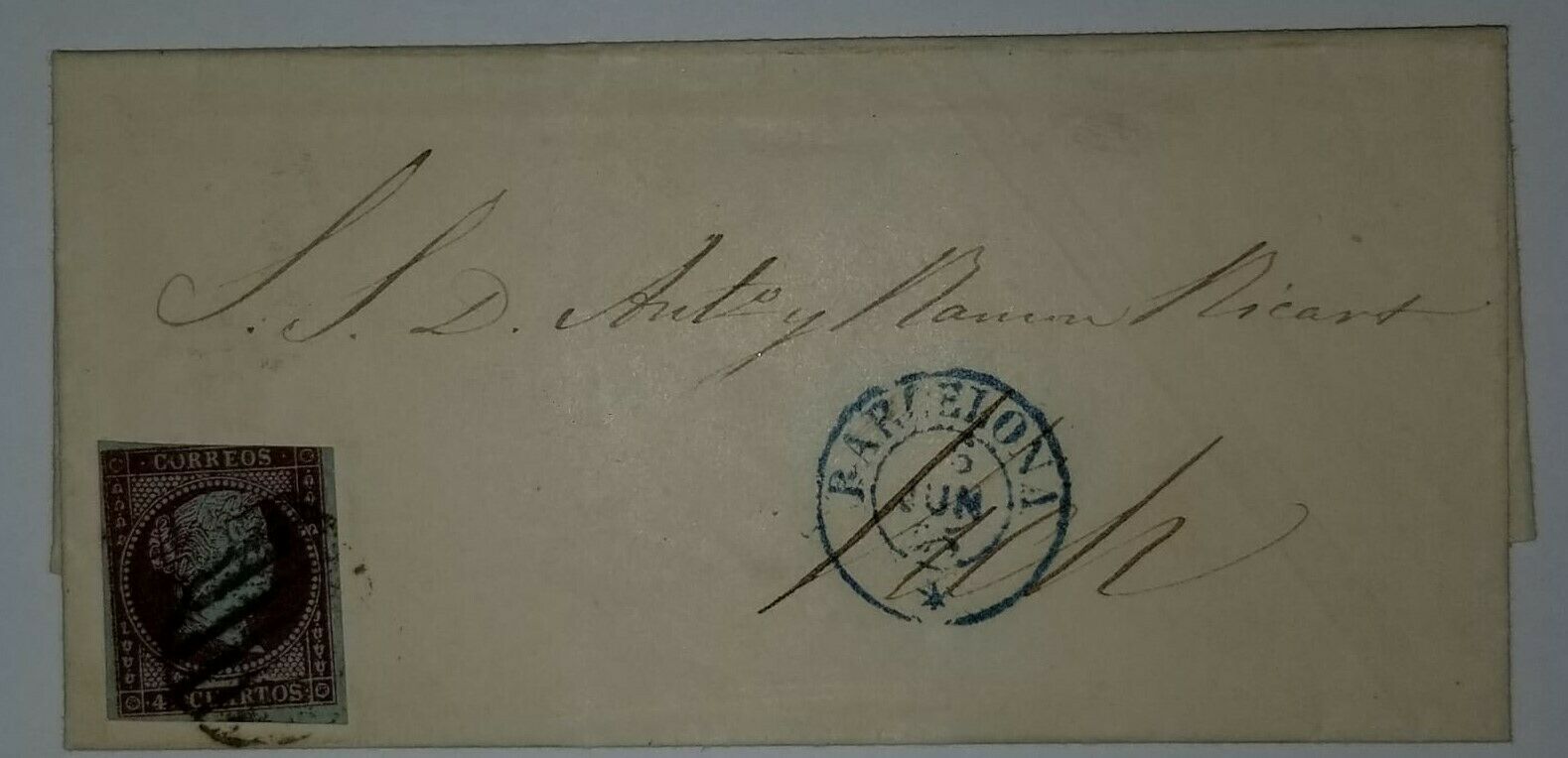 O) 1855 Circa - Spain, Queen Isabella II SC 37 4c, From Barcelona, XF ...