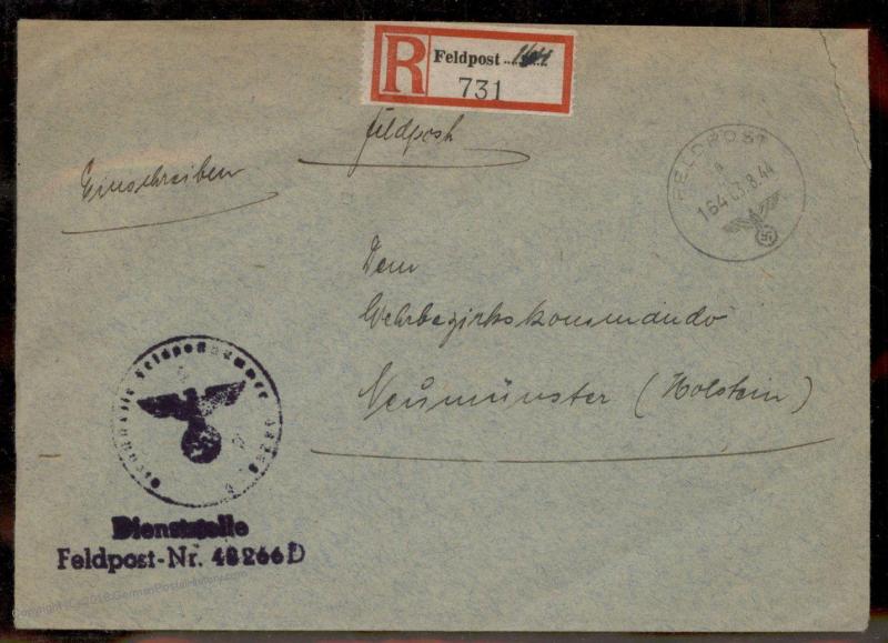 3rd Reich Germany 1944 Panzer Registered Feldpost Cover ...