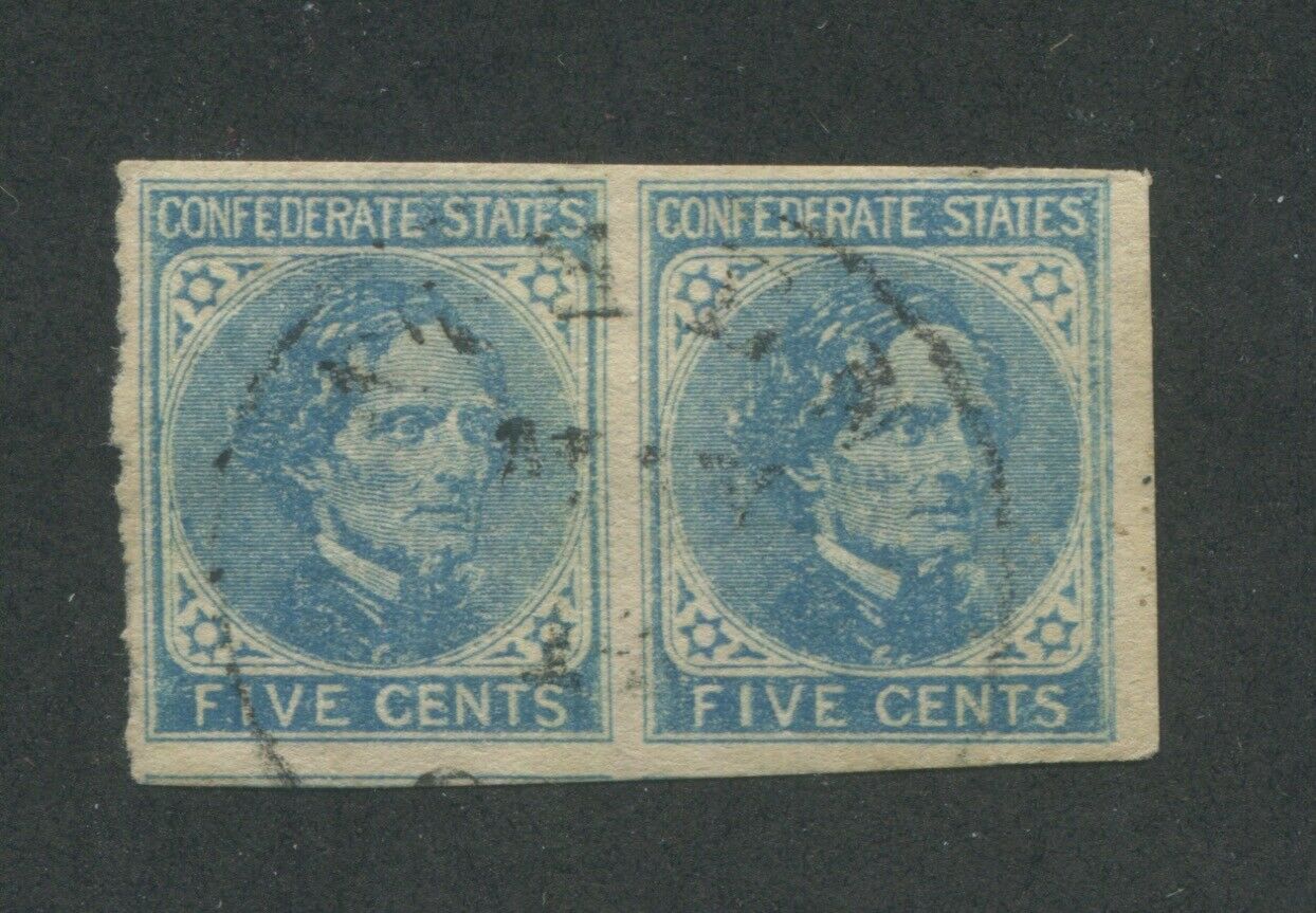 1862 Confederate States of America Stamp #6 Used Pair Faded Postal ...