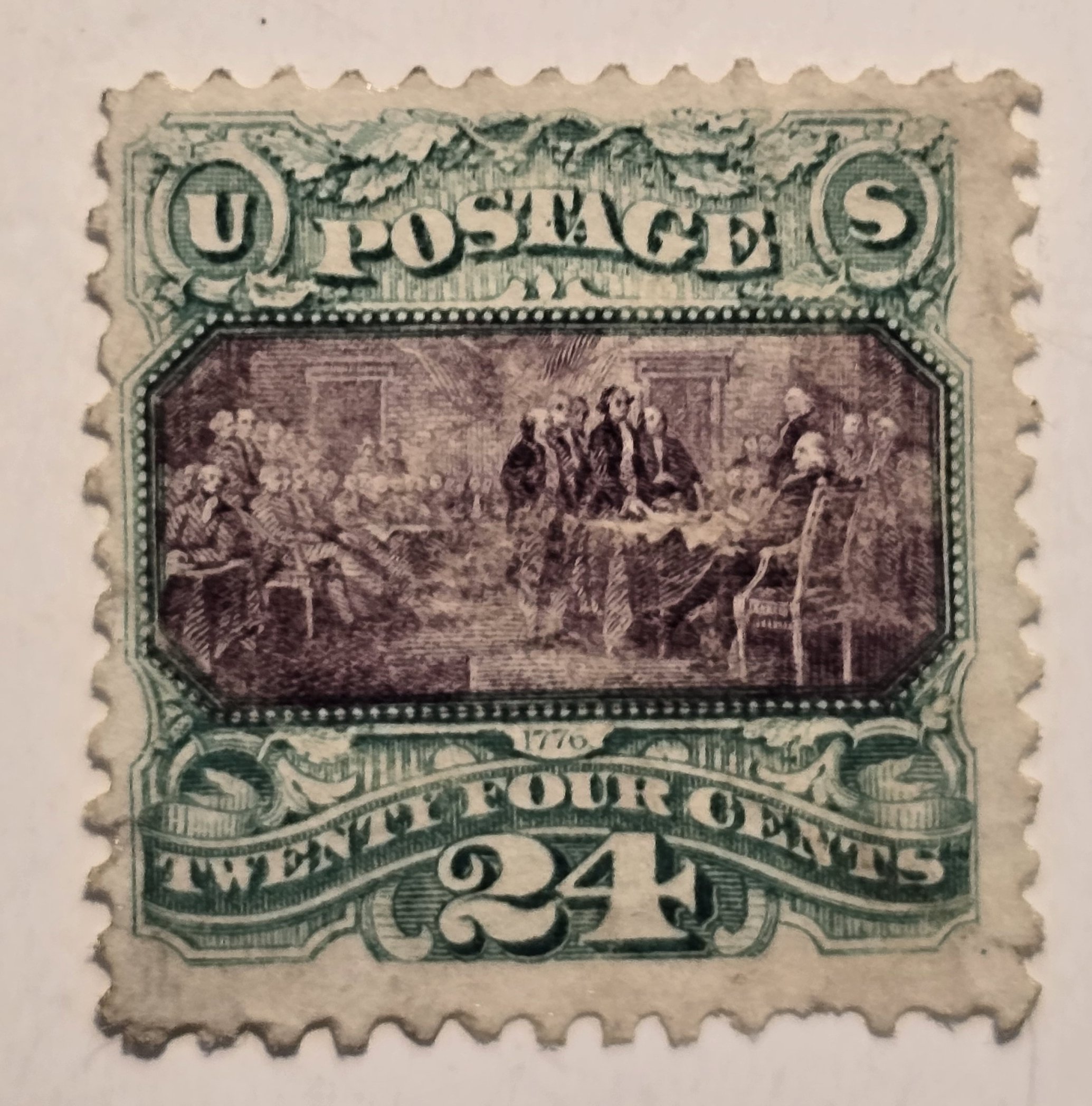 US Stamp Scott #120 ($8000) - A41 24c green @ violet - Mint regummed ...