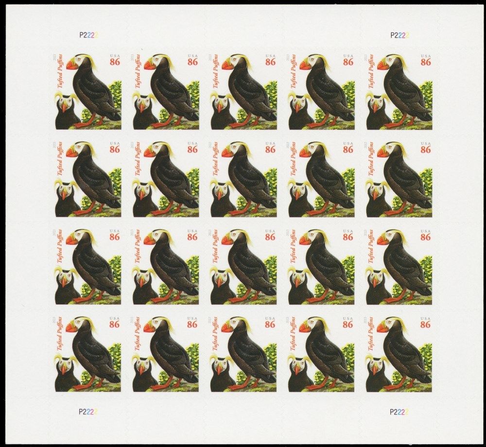 4737a, With RARE Black Date 2013 - Sheet of 20 86¢ Puffin Stamps ...