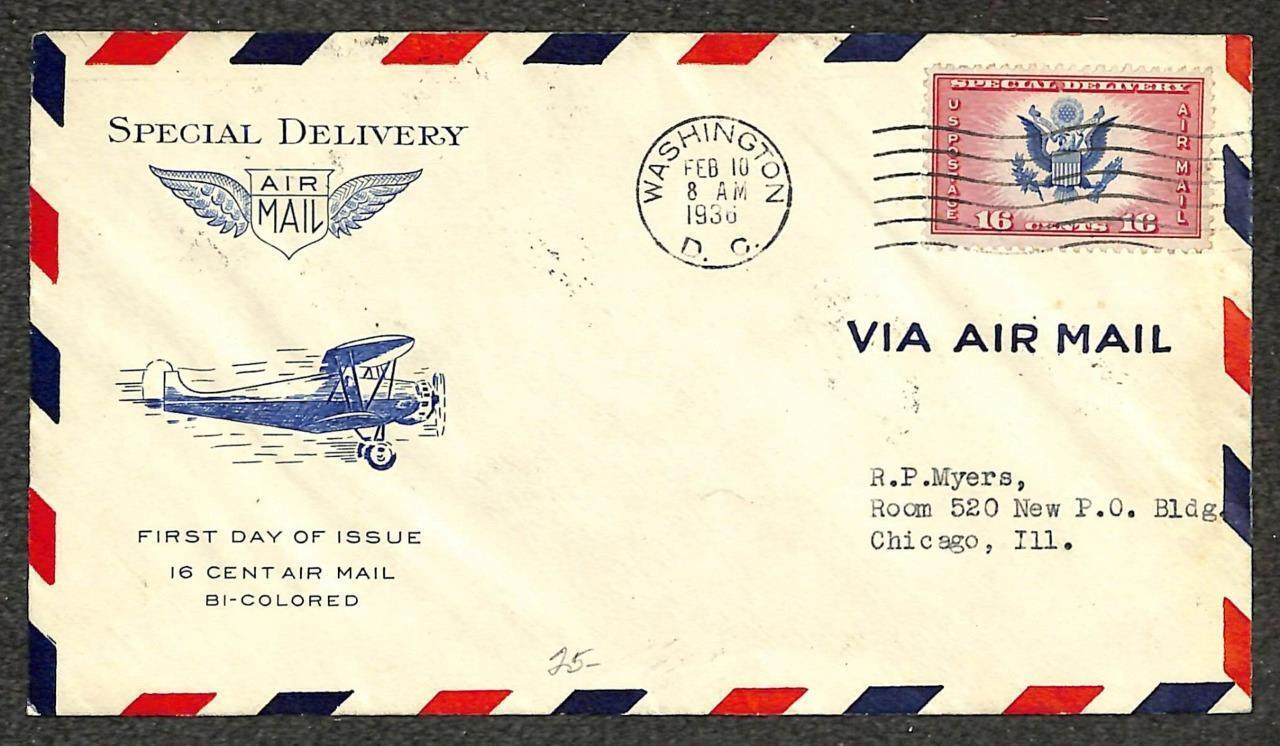USA CE2 Airmail Special Delivery Stamp to Illinois FDC First DAY Cover ...
