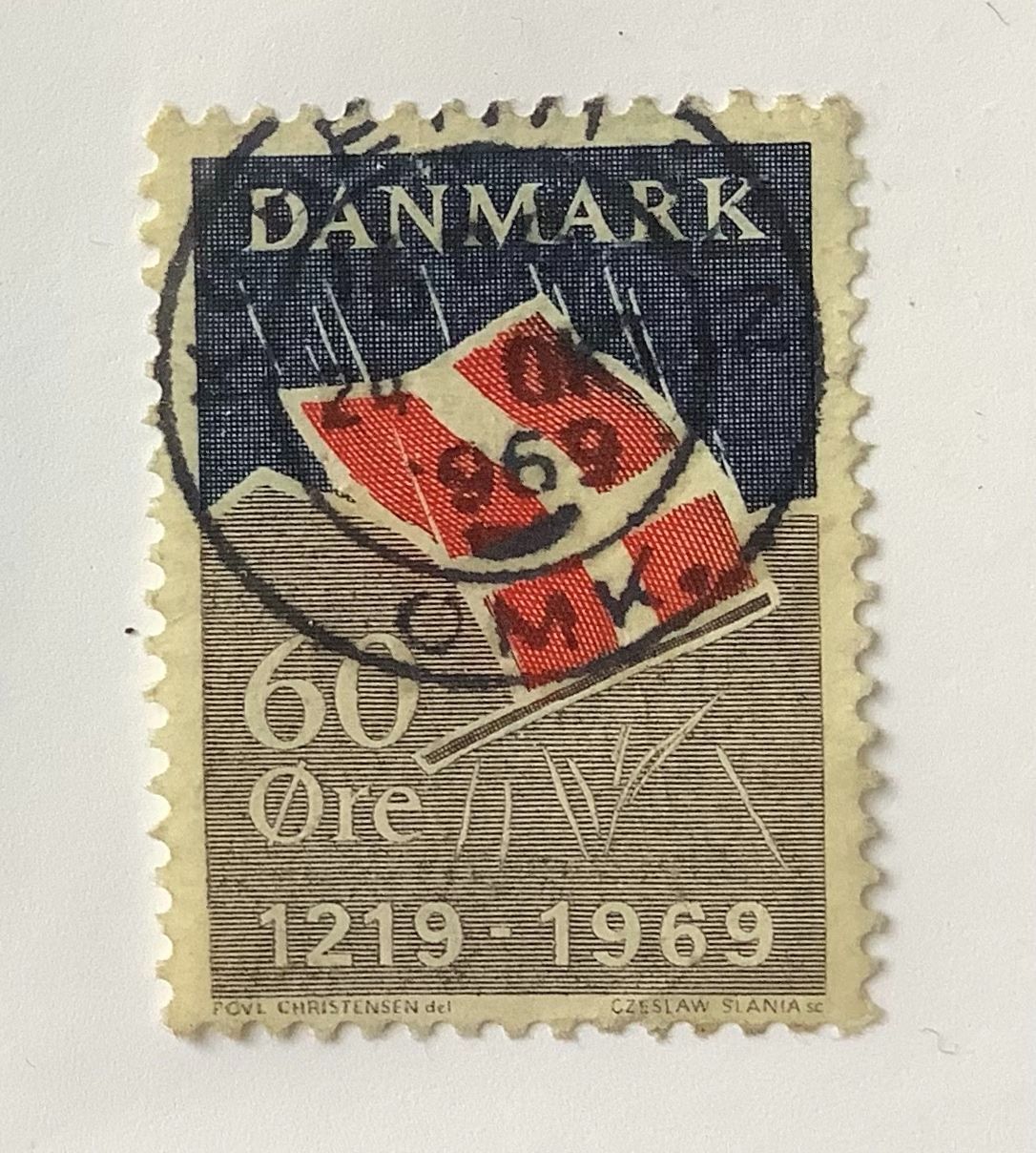Denmark 1969 Scott 460 used - 60o, 700th Anniversary of the Danish Flag ...