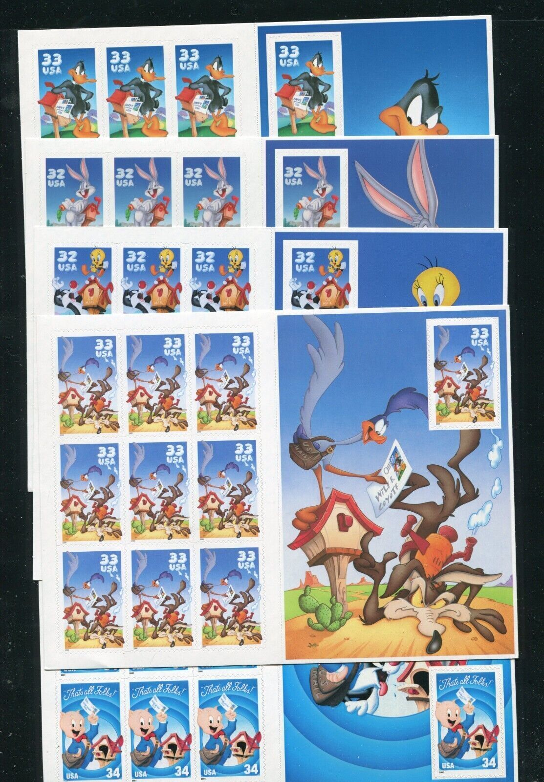 3137-3534 All Five Looney Tunes Stamp Sheets MNH Bugs Bunny, Daffy Duck ...