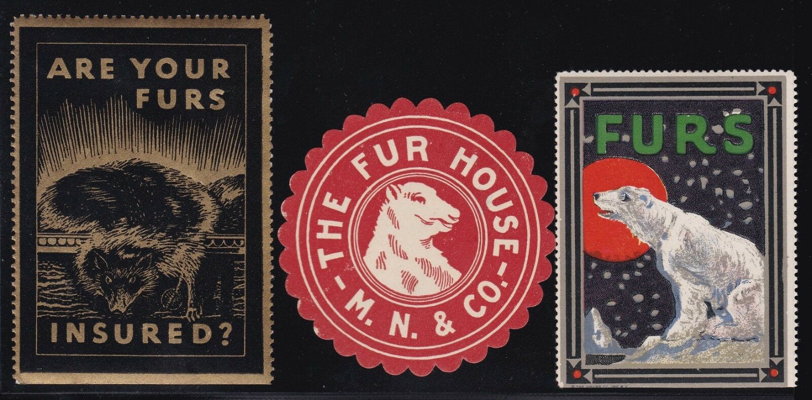 US Vintage 3 "Fur" Cinderella/Poster Stamps The Fur House, Fur Ins ...