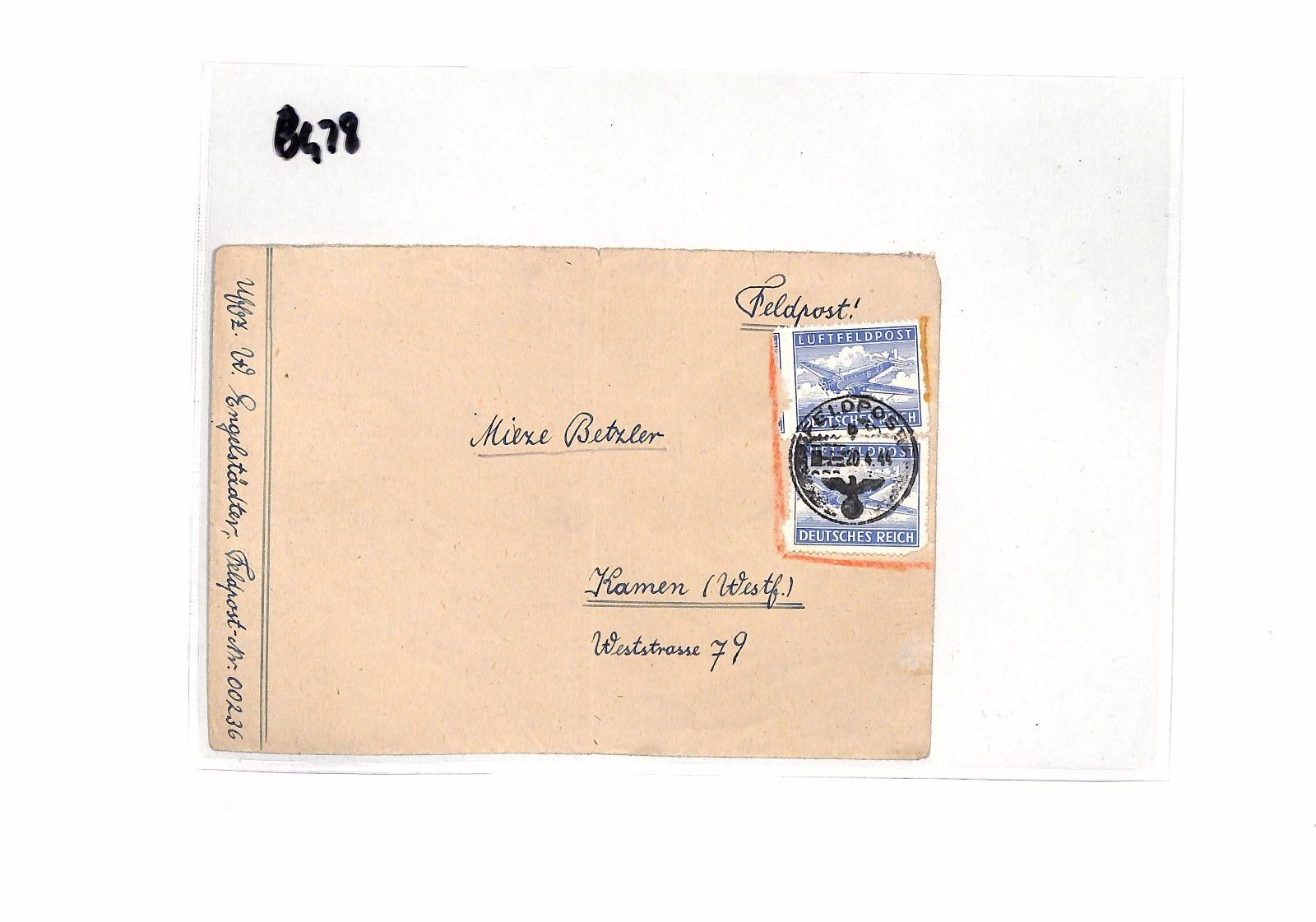 BG78 1944 WW2 GERMANY FPO Airmail *Luftfeldpost Stamps*{x2} Westfalia ...