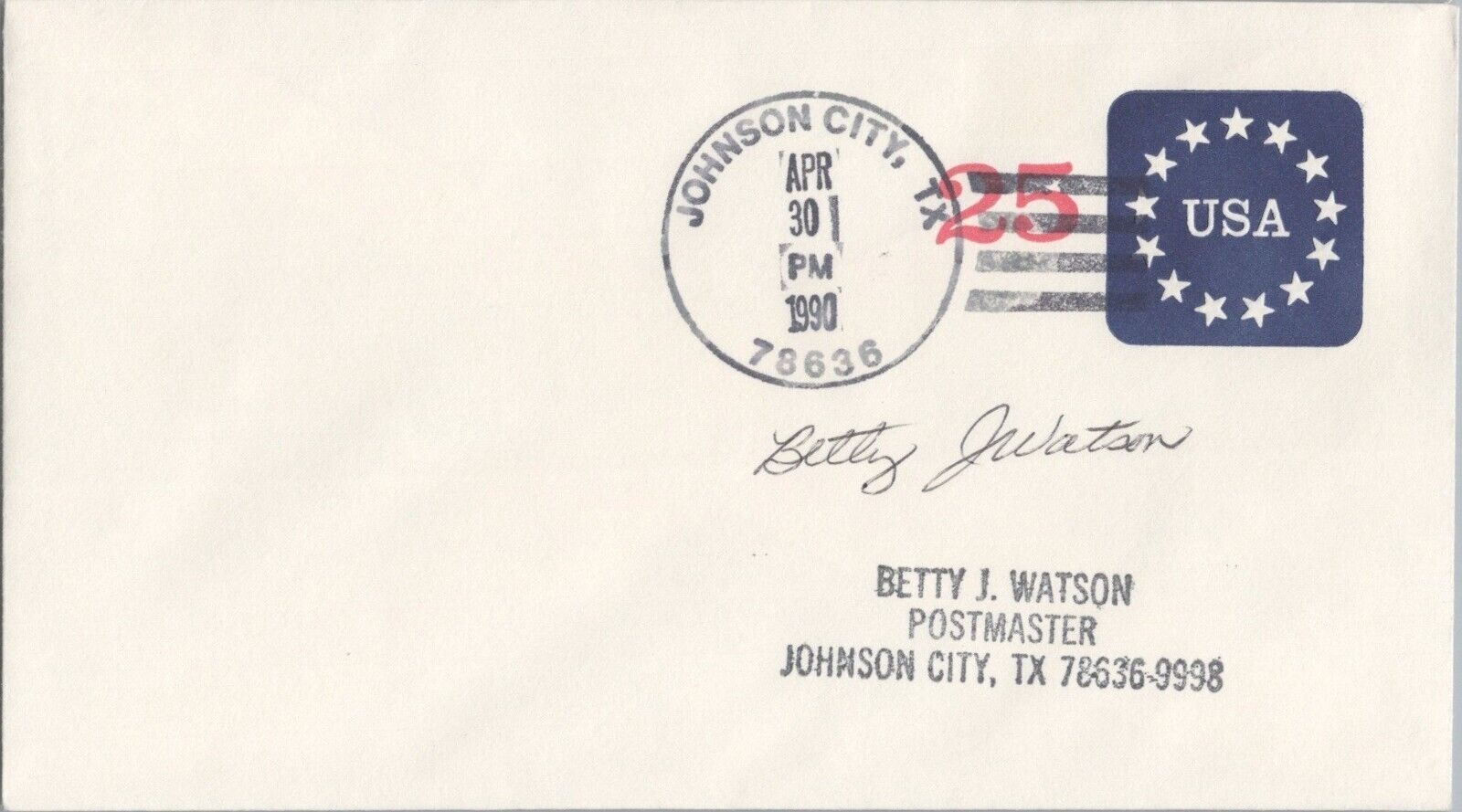 ZAYIX US Cover - Johnson City, Texas town cancel - postmaster sign ...