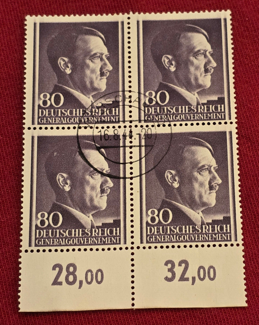 1944 ADOLF HITLER Stamp block x 4 THIRD REICH NSDAP Nazi Germany WW2 ...