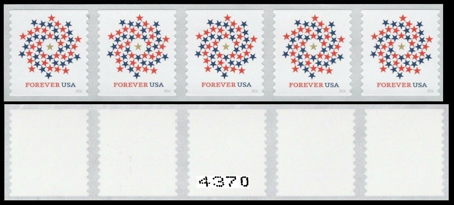2016 US STAMP - PATRIOTIC SPIRAL - FOREVER COIL STRIP OF 5 COIL ...