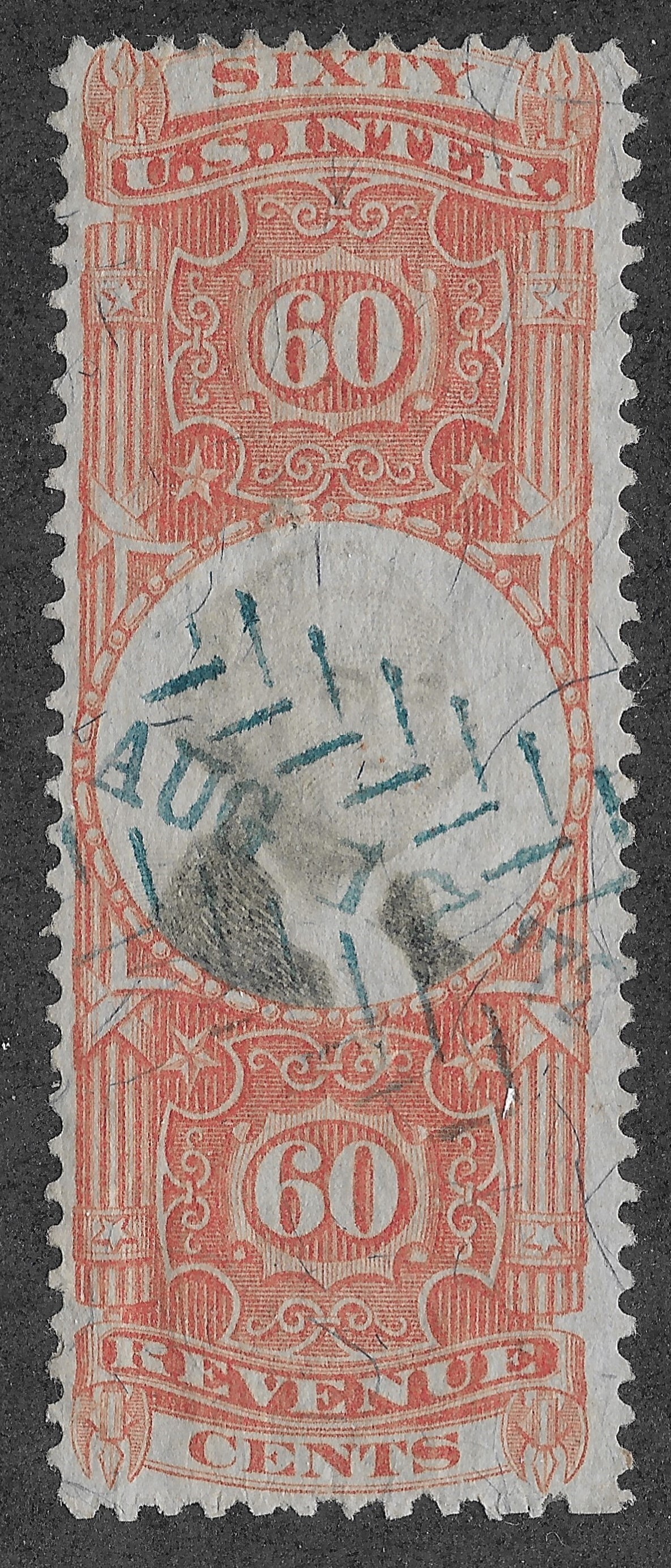 Scott #R142 Used 60c Revenue Blue Cancel & Herringbone Cut Cancel, cv ...