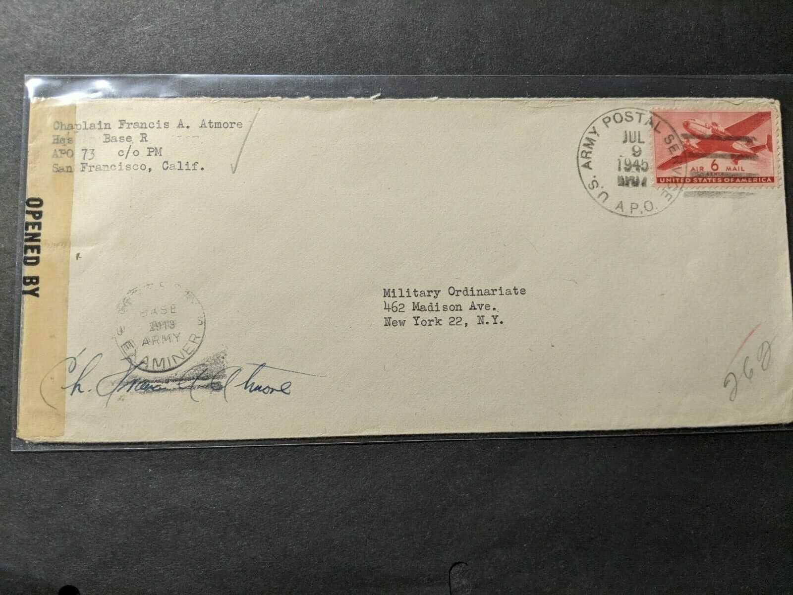 APO 73 BATANGAS, LUZON, PHILIPPINES 1945 WWII Army Cover BASE R ...