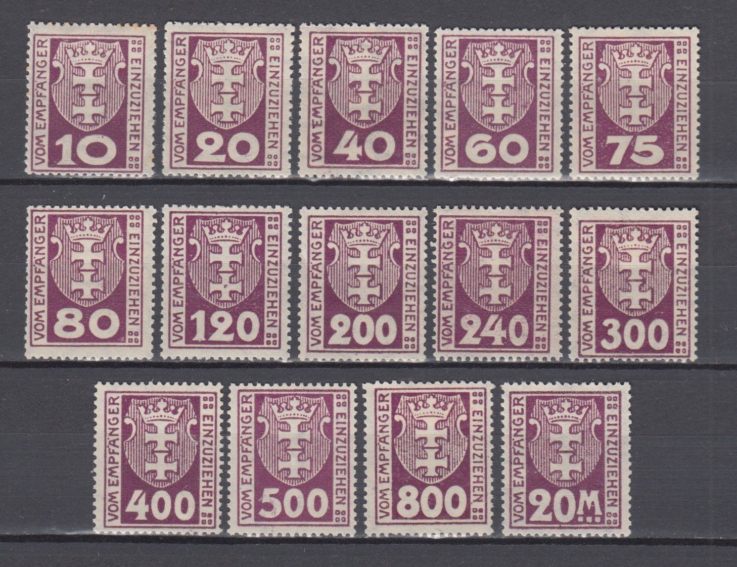 1921 Danzig German Occupation Full Set Portomarken Michel 1/14 MH ...