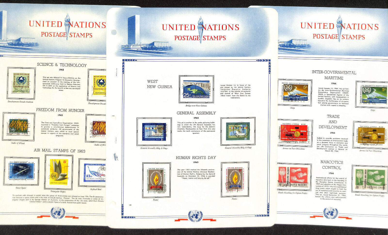 United Nations Stamp Collection in White Ace Album, Mint NH, 1951-1982 ...