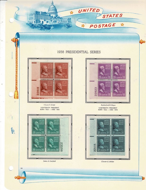 Presidential 1/2c - $5 US Postage Plate Blocks #803-34 Complete VF MNH ...