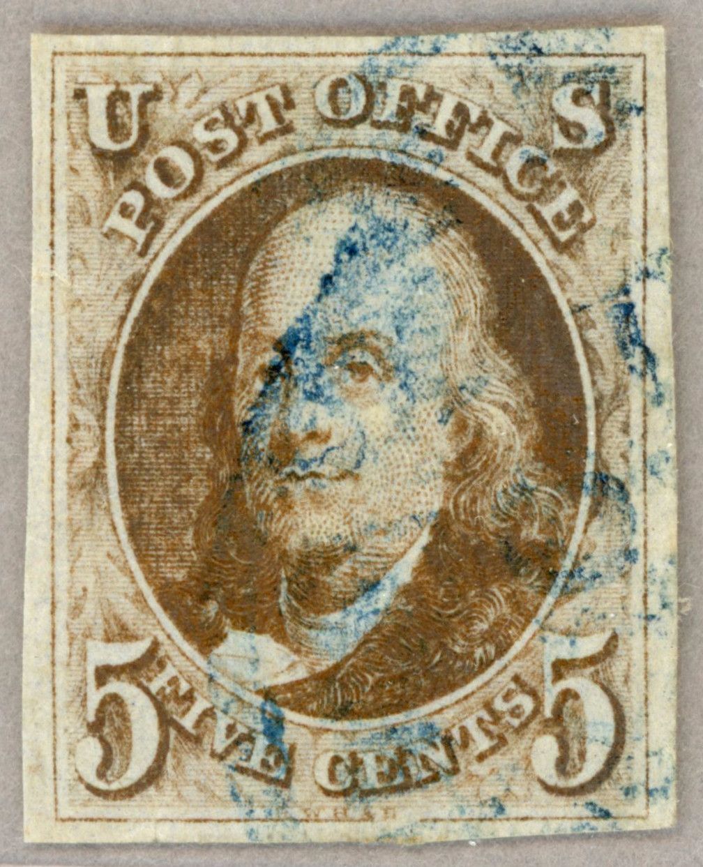 US Scott#1b XF-Superb Orange Brown 1847 5c Franklin imperf, PF cert ...