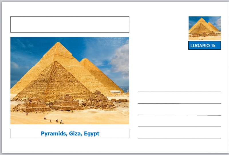 Landmarks - souvenir postcard (glossy 6"x4"card) - Pyramids, Giza ...