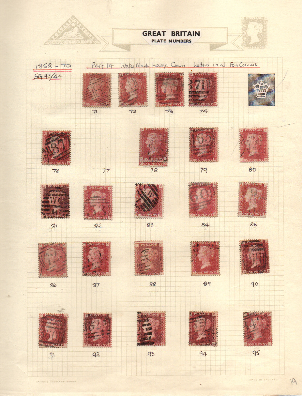 GB 1858-70 1d red Plate fine used partial set SG43 (110 stamps) WS31934 ...