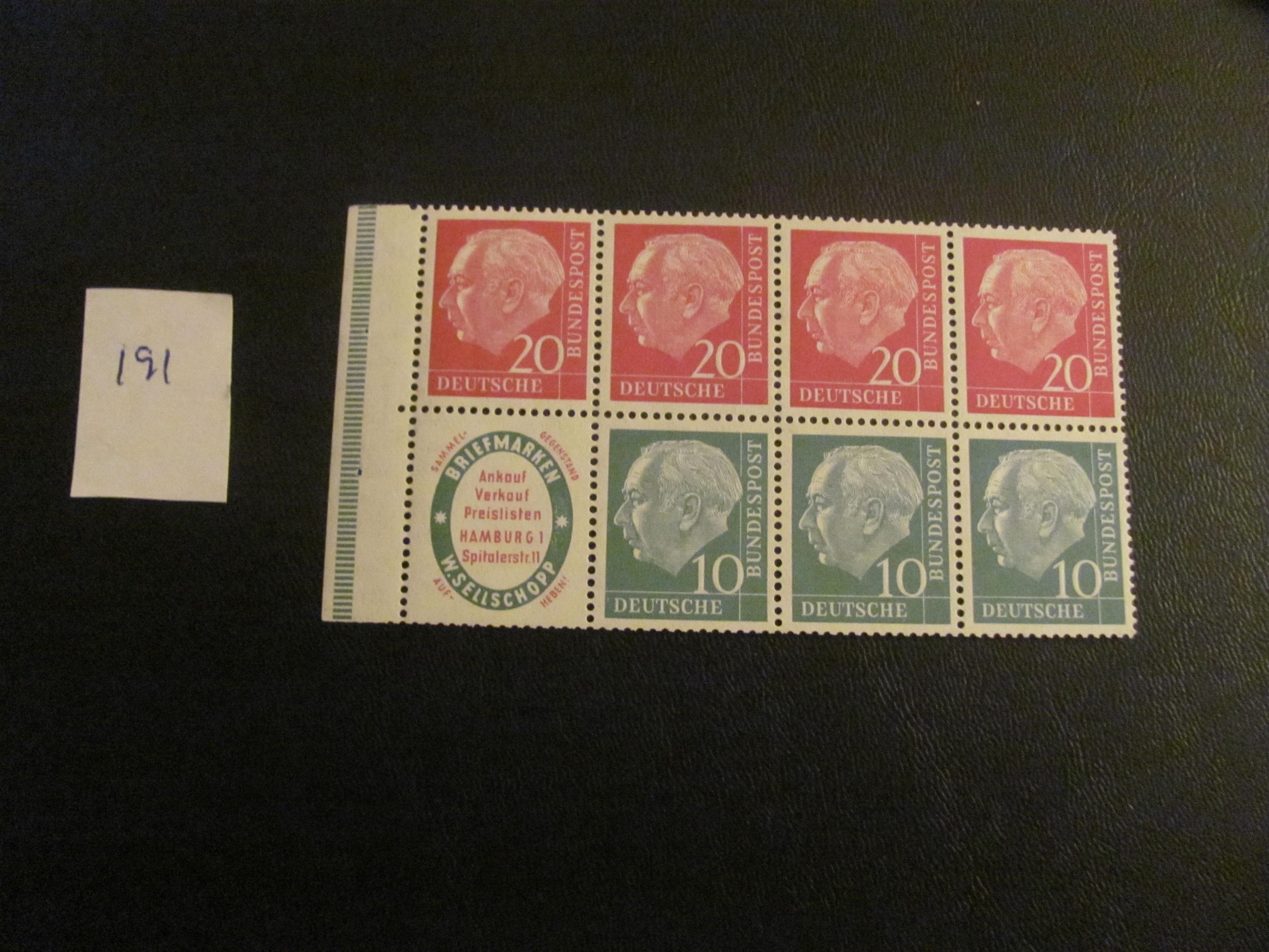 Germany Bund 1955 MNH MI. Blatt 3 Booklet Pane XF 60 Euros (191 ...