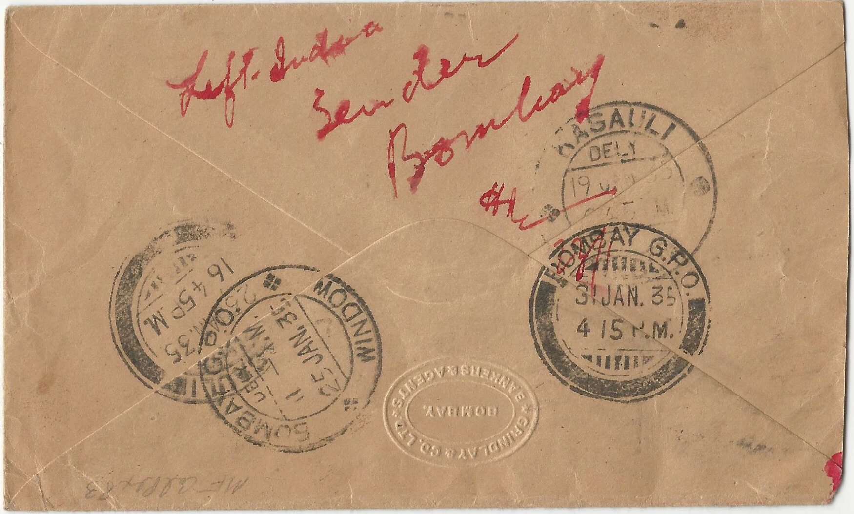 1935 British India Mixed Franking with Army Agency Perfin [Revised ...